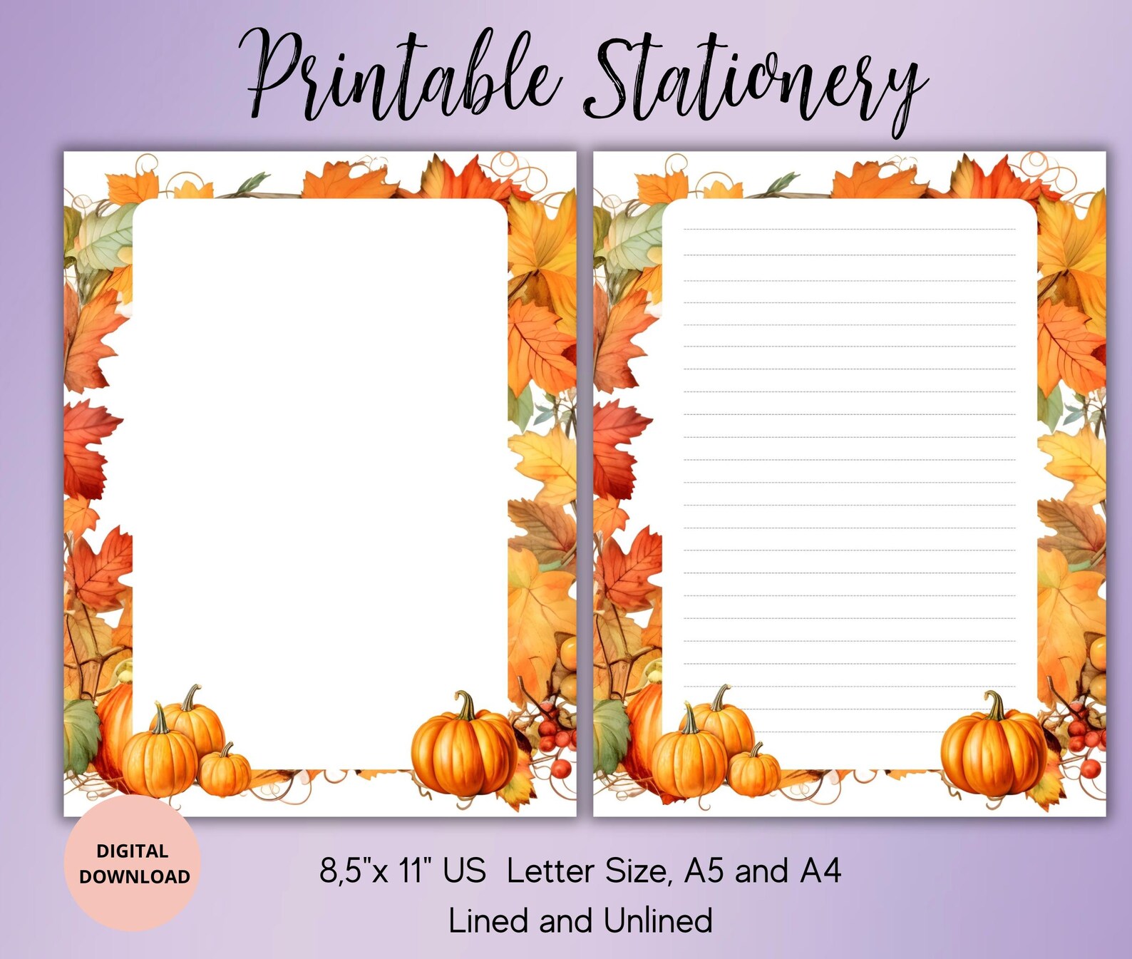 Fall Pumpkins Printable Stationery,autumn Printable Stationery ...