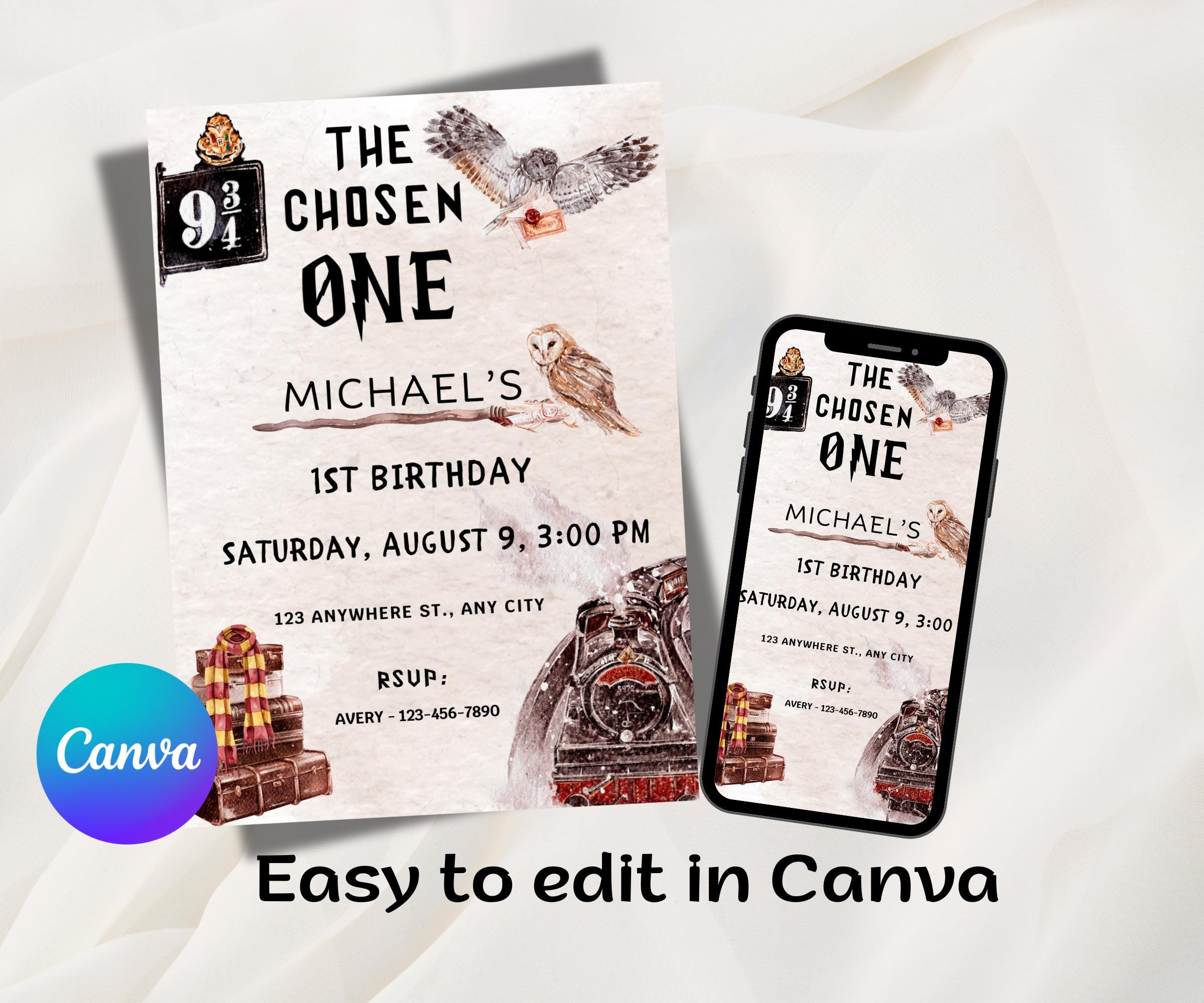 Editable the Chosen One Invitation-wizard,magic School Wizardry Theme ...