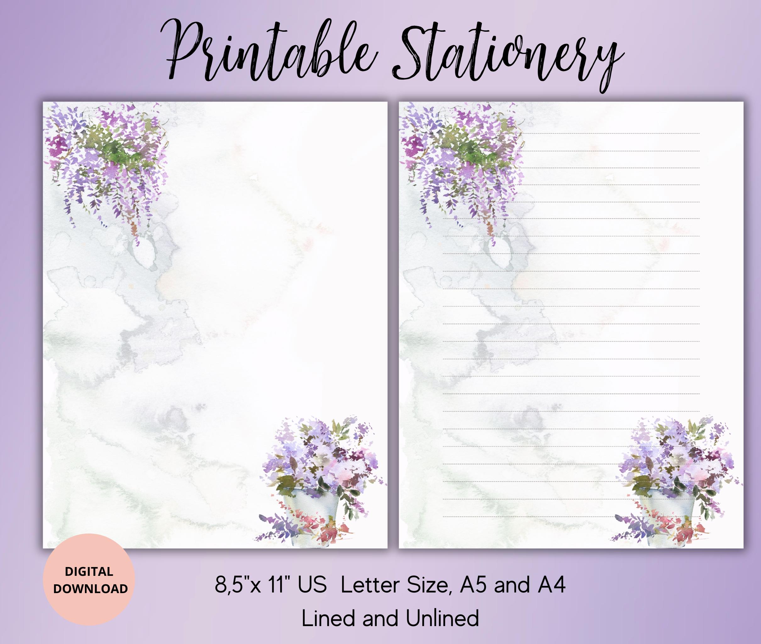 Purple Flower Printable Stationery-floral Writing Paper-letter Paper A4 ...