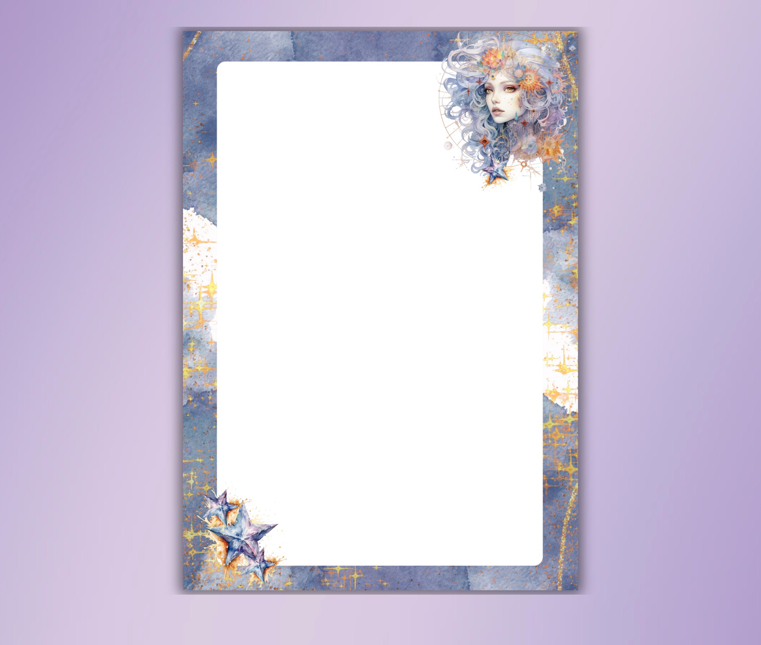 Space Watercolor Printable Stationery-space Fairy Girl Galaxy Digital ...