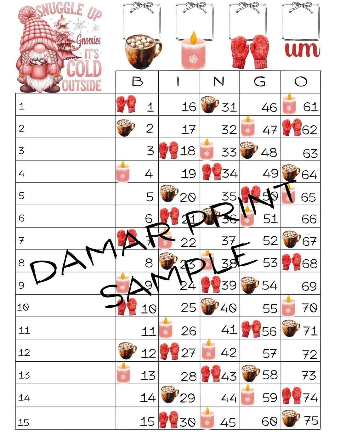 Winter Gnome Bingo Boards - Instant Download -christmas Printable Bingo ...