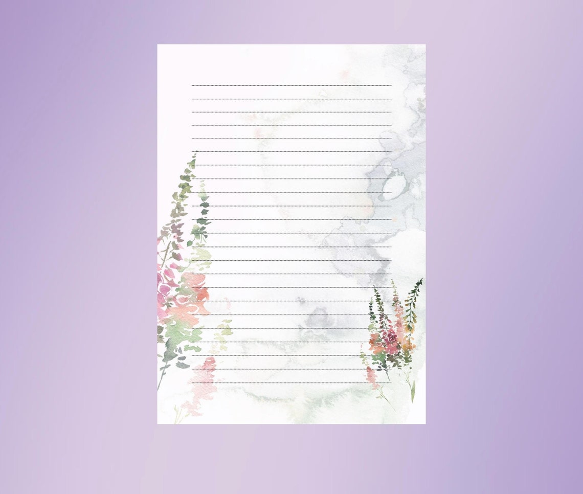 Watercolor Flower Printable Stationery Wildflower Stationary Floral ...
