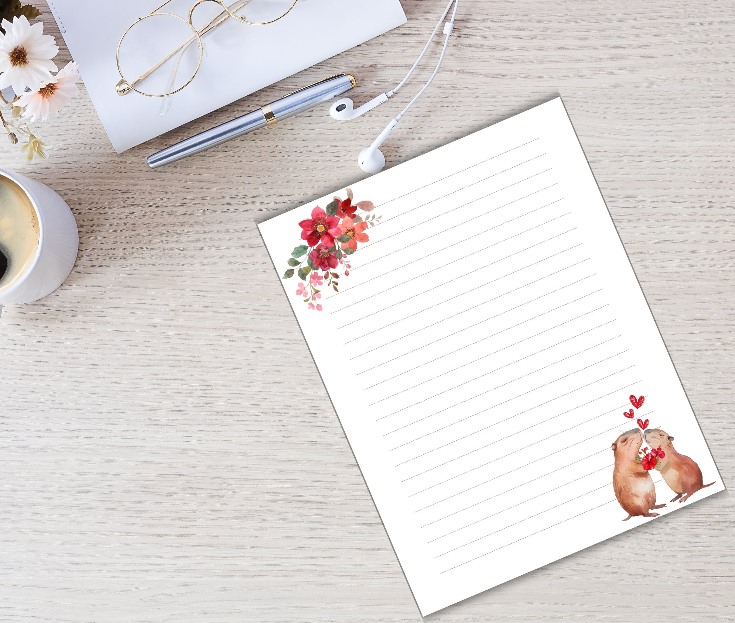 Capybara Lover Printable Stationery-adorable Capybara-animal Writing ...