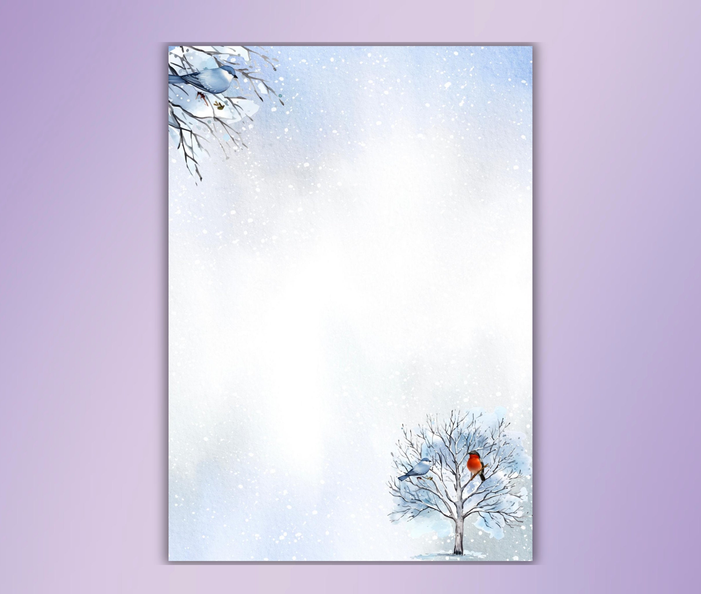 Winter Birds on Tree Printable Stationery/festive /winter Stationary ...