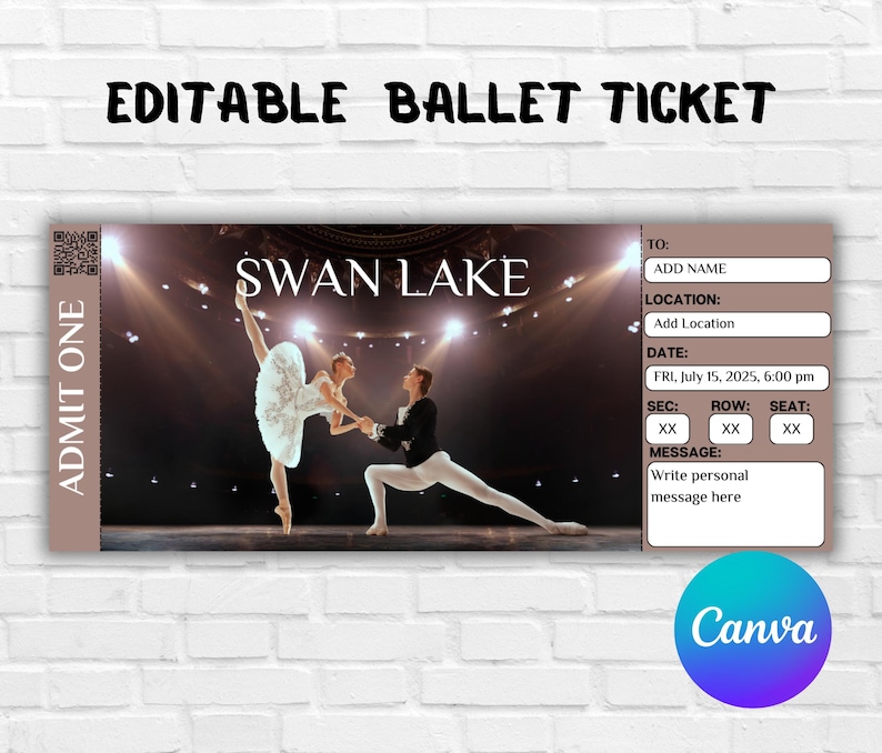 Ballet Ticket Editable Template-ballet Gift Ticket-ballet Lover Gift ...