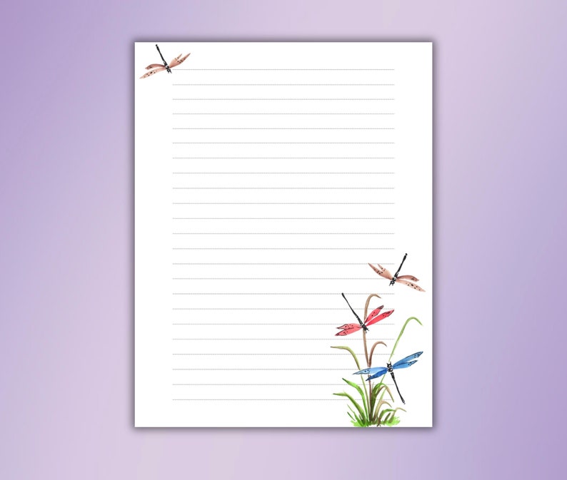 Dragonfly Printable Stationery Cute Notepaper-floral Printable ...