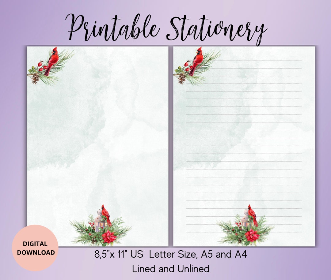 Christmas Flower With Birds Printable Stationery-winter Flower Floral ...