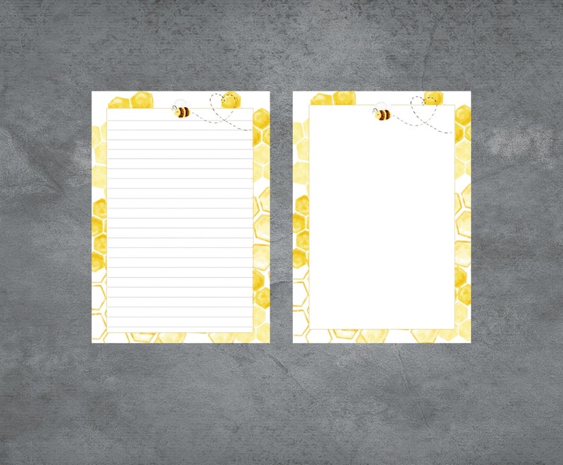 Bee With Flower Printable Stationery-bee Writing Paper Bundle Unlined ...