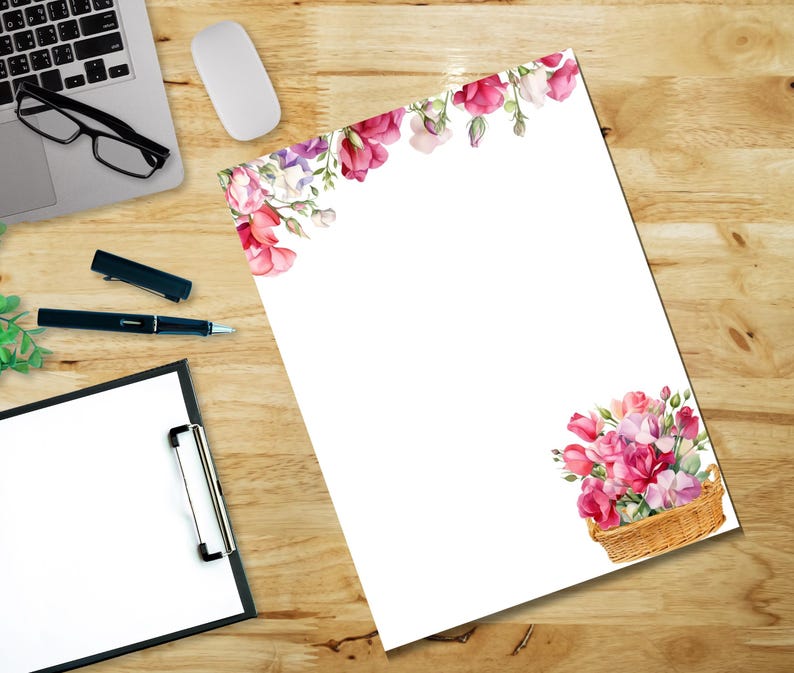 Sweet Pea Printable Stationery-summer Writing Paper Set Unlined Lined ...