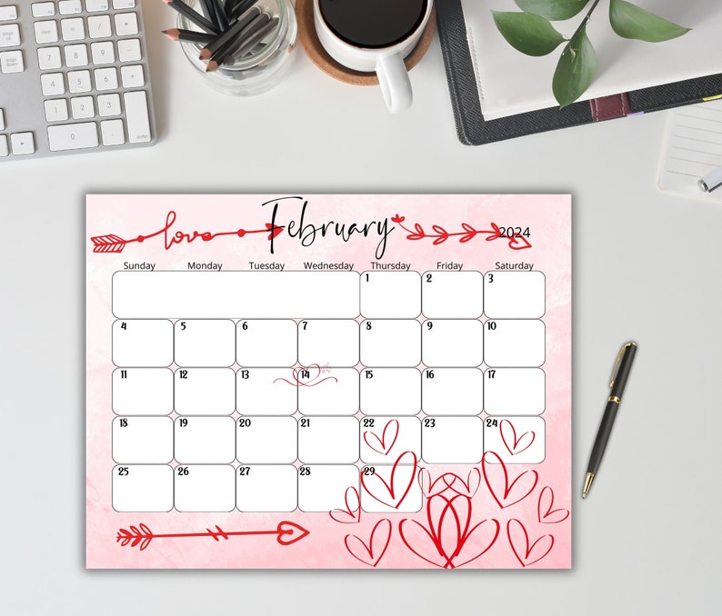Calendario editable de febrero de 2024-Imprimible Sweet Valentine ...