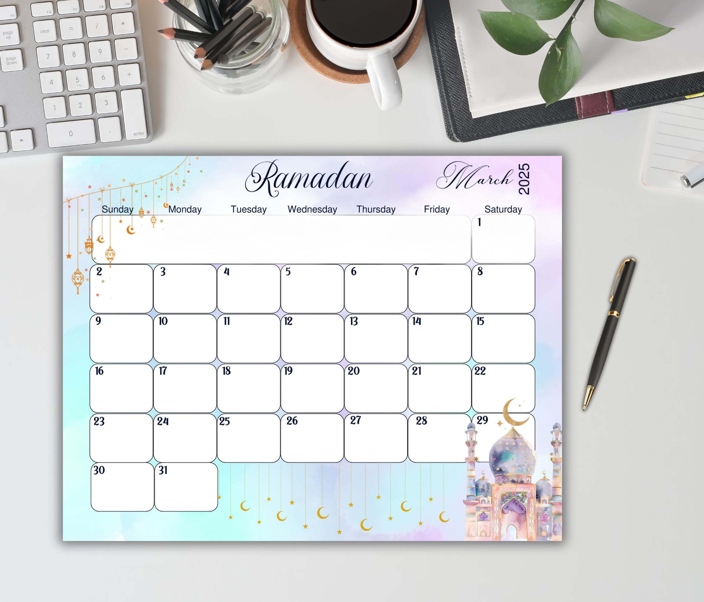 Ramadan Editable Calendar-march 2025 Islamic Muslim Printable Monthly ...