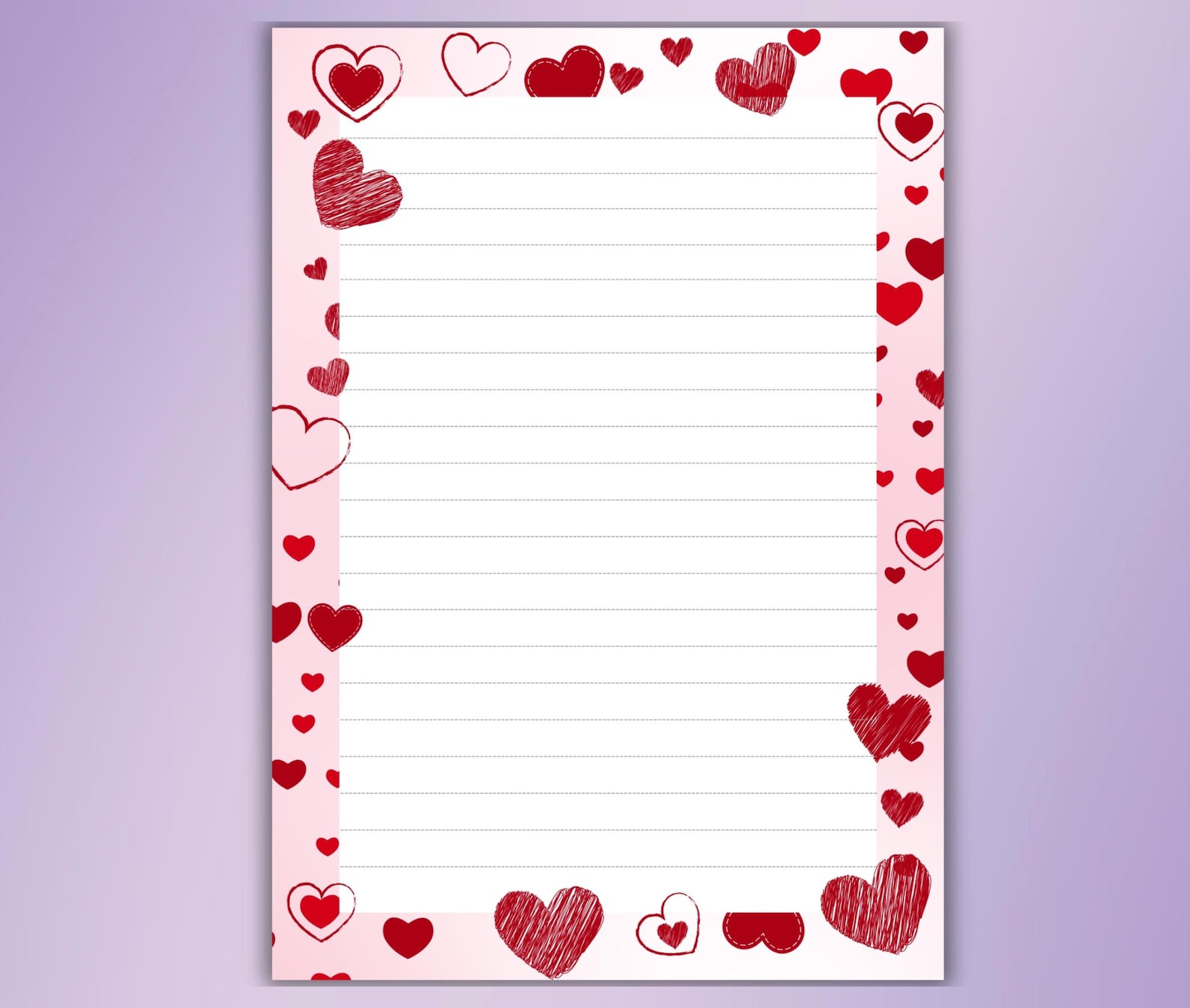Hearts Printable Stationery-valentine's Day Printable Writing Paper ...