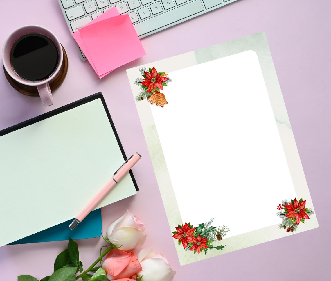 Christmas Poinsettia Printable Stationery-christmas Flower Writing ...