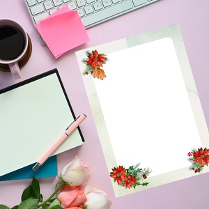 Christmas Poinsettia Printable Stationery-christmas Flower Writing ...