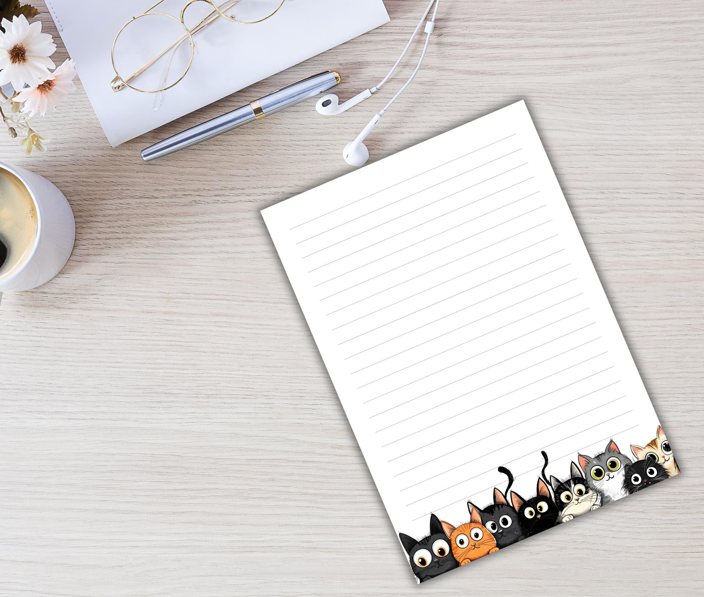 Cats Printable Stationery-cute Cats Writing Paper Set Lined Unlined A4 ...