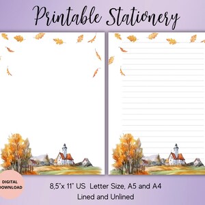 Autumn Printable Stationery,fall Leaves Digital Letter,stationary ...