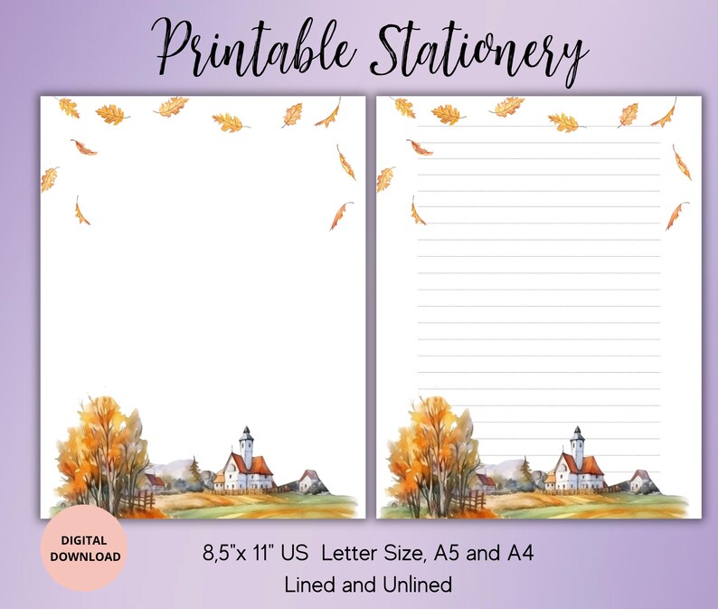 Autumn Printable Stationery,fall Leaves Digital Letter,stationary ...