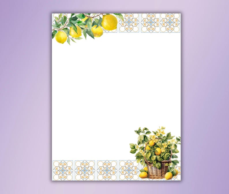Lemon Printable Stationery-fruit Printable Writing Paper Set Lined ...