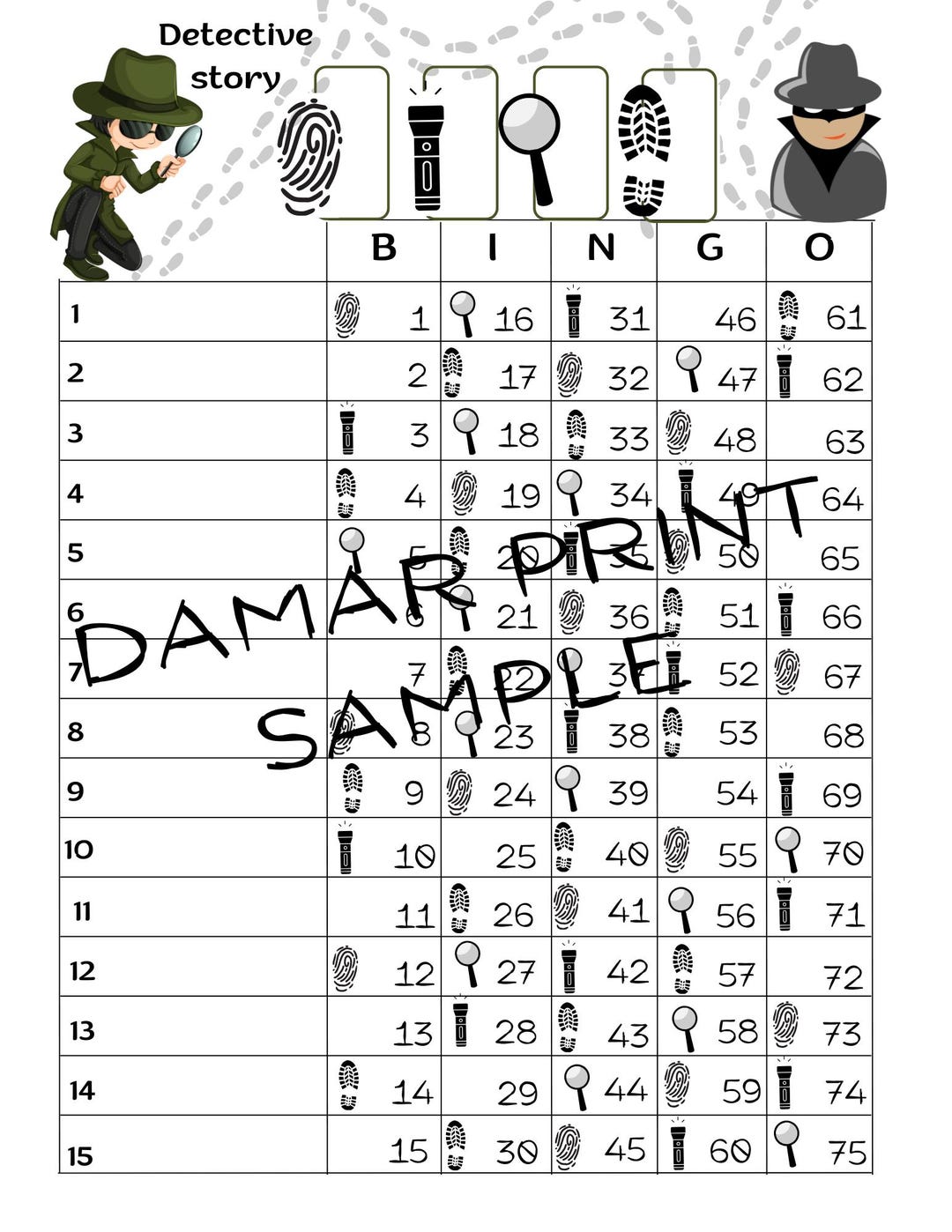 Detective Bingo Boards - Instant Download -15 Lines - Printable Bingo ...