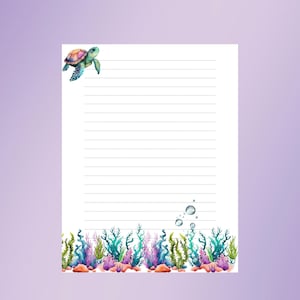 Turtle Sea Writing Set ,marine Printable Stationery,watercolor Writing Paper Letter Set,a4,a5,us ...