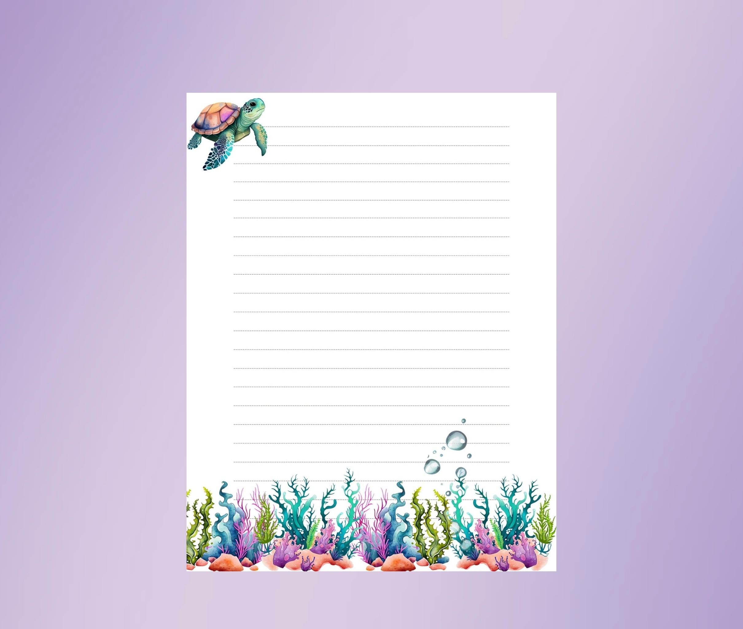 Turtle Sea Writing Set ,marine Printable Stationery,watercolor Writing ...