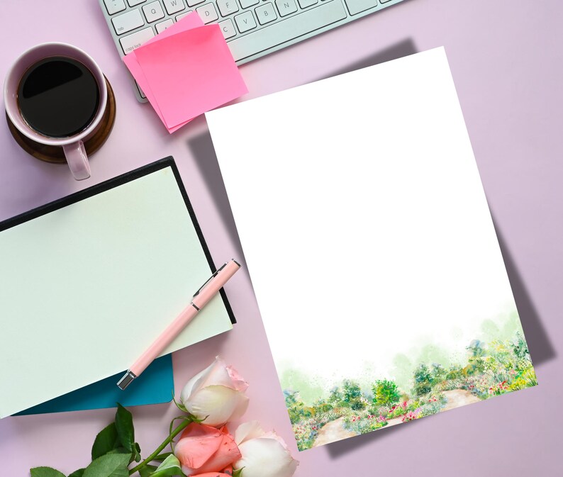 Watercolor Spring Scene Printable Stationery Set-spring Garden Writing ...