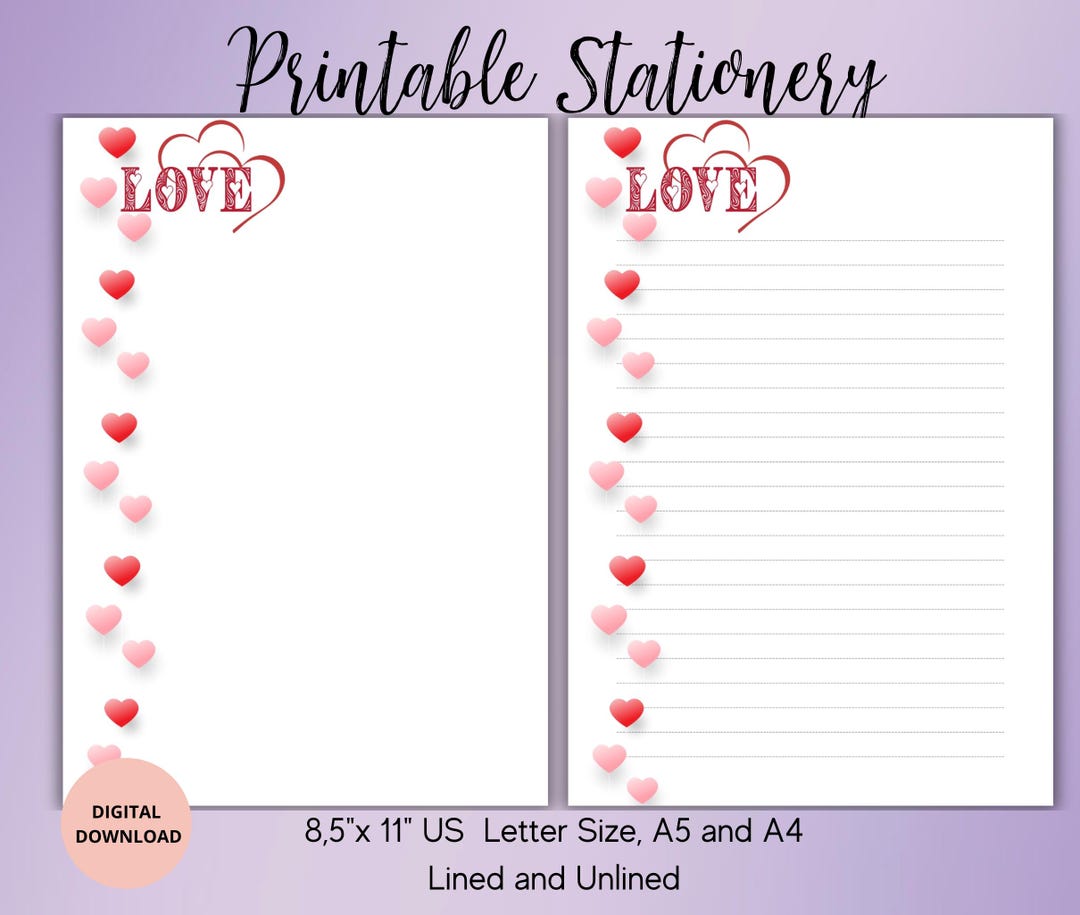Love Printable Stationery-valentine's Day Printable Writing Paper Lined ...