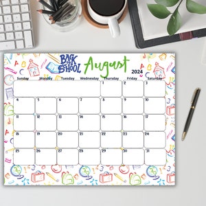 Editable August 2024 Calendar-back to School Planner-2024 Printable ...
