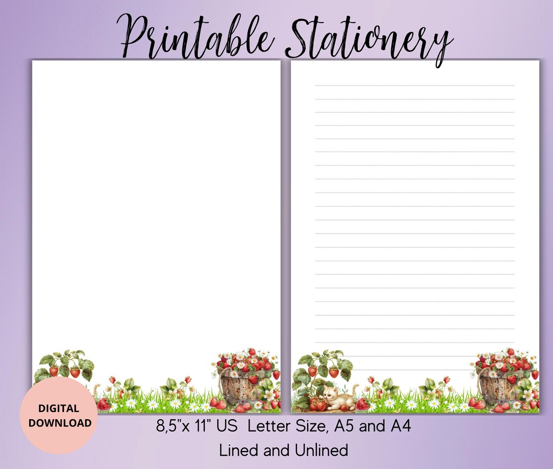 Strawberry and Flowers Printable Stationery-flower Pen Pal Supplies ...