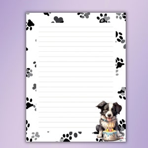 Dog Printable Stationery-dog Paw Writing Letter Paper Set Lined Unlined ...