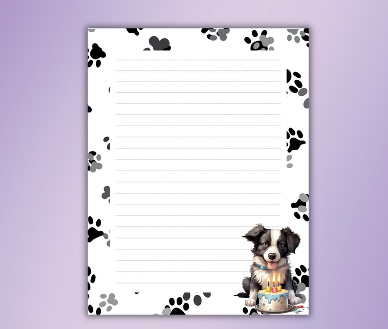 Dog Printable Stationery-dog Paw Writing Letter Paper Set Lined Unlined ...