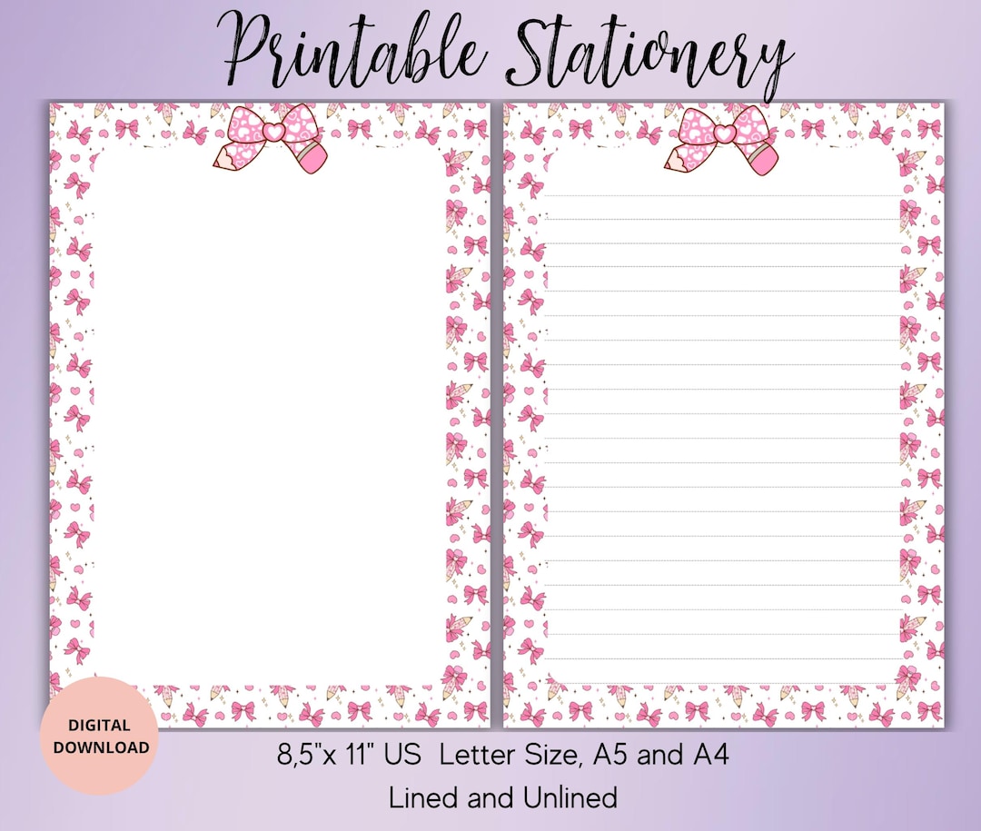 Pink School Printable Stationery-teacher School Paper Set Lined Unlined ...