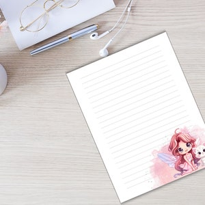 Fairy With Cat Printable Stationery Set-fairytale Writing Papers Lined ...