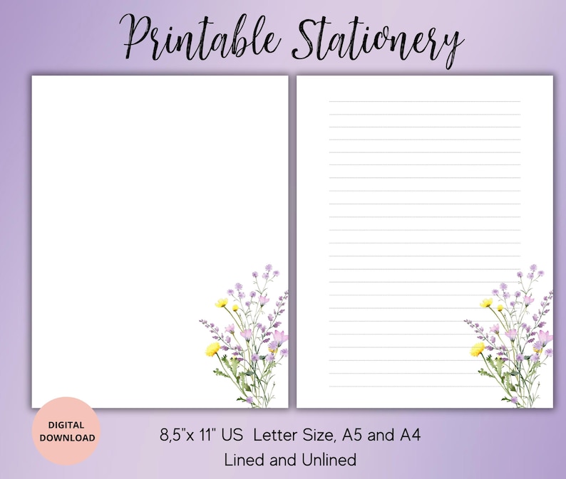 Wildflower Writing Set,flower Printable Stationery,writing Paper Letter ...