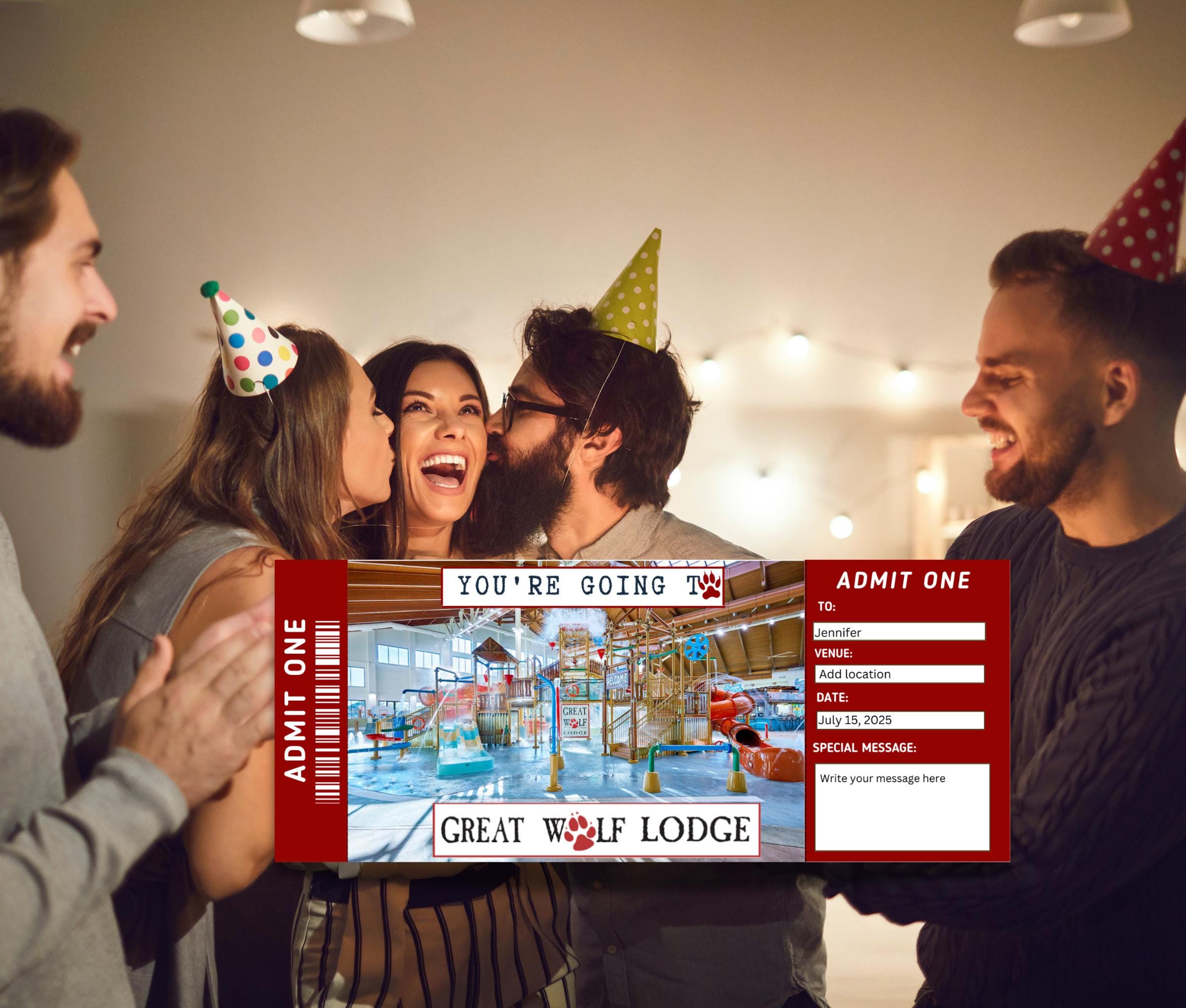 Editable Great Wolf Lodge Surprise Gift Ticket-printable Surprise Gift ...