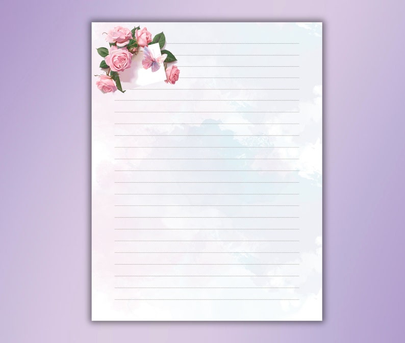 Watercolor Rose Printable Stationery-floral Stationary-botanical ...