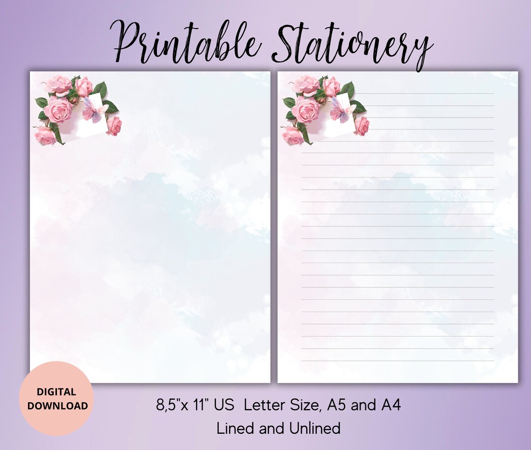 Watercolor Rose Printable Stationery-floral Stationary-botanical ...