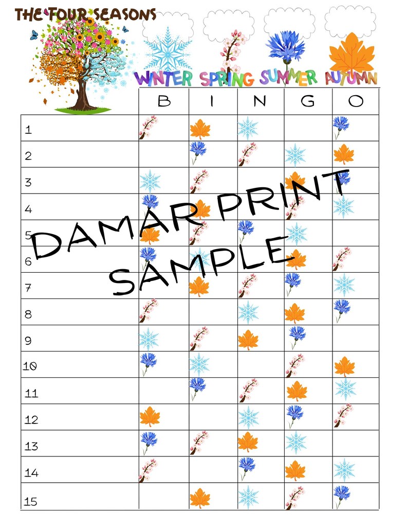 The Four Seasons Printable Bingo Boards-instant Download -winter Spring ...