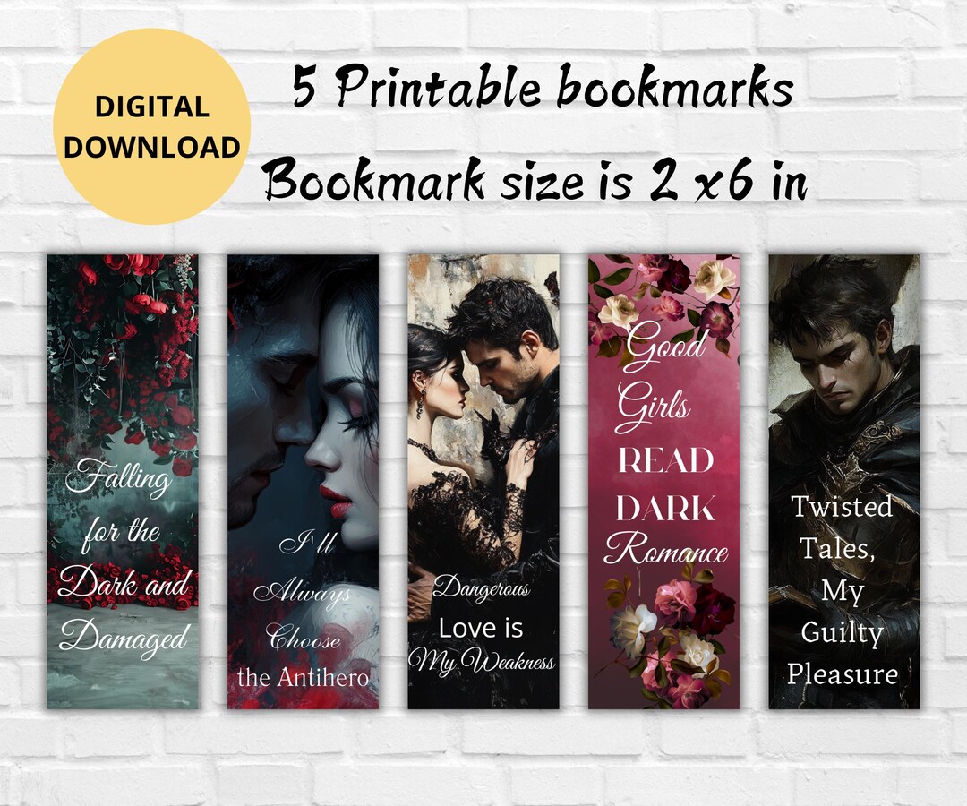 Dark Romance Reader Printable Bookmarks Set-romantic Bookmarks- Digital ...