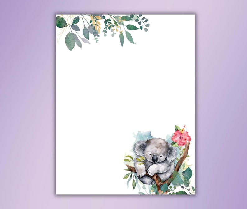 Koala Printable Stationery-cute Animal Writing Paper Set-kids ...