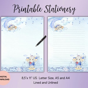 Elephant Printable Stationery-kids Stationary-animal Writing Paper Set ...