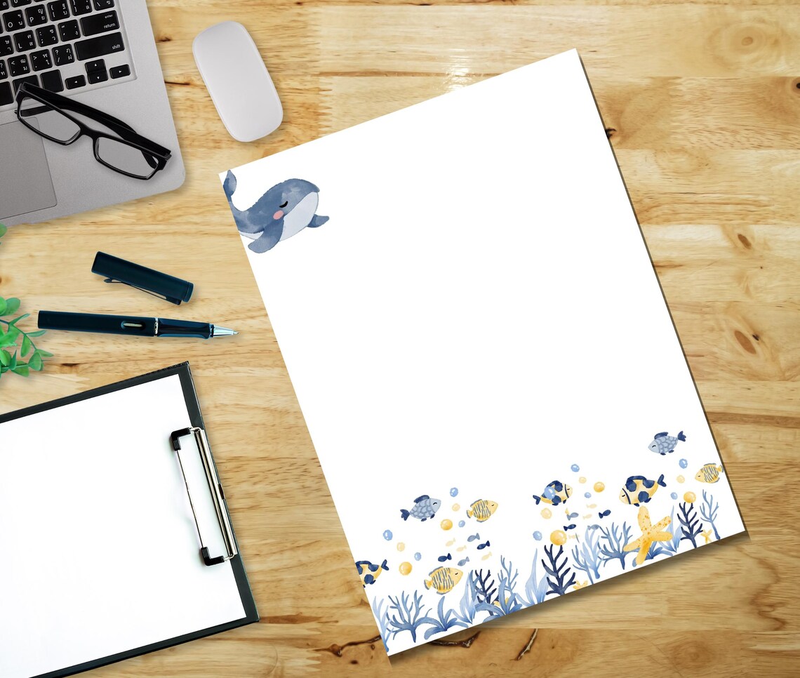 Sea Writing Set ,marine Printable Stationery,watercolor Writing Paper Letter A4,A5,US Letter ...
