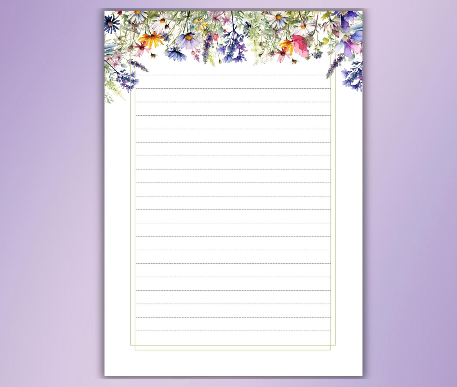 Wildflowers Printable Stationery Set-flower Writing Paper Lined,unlined ...
