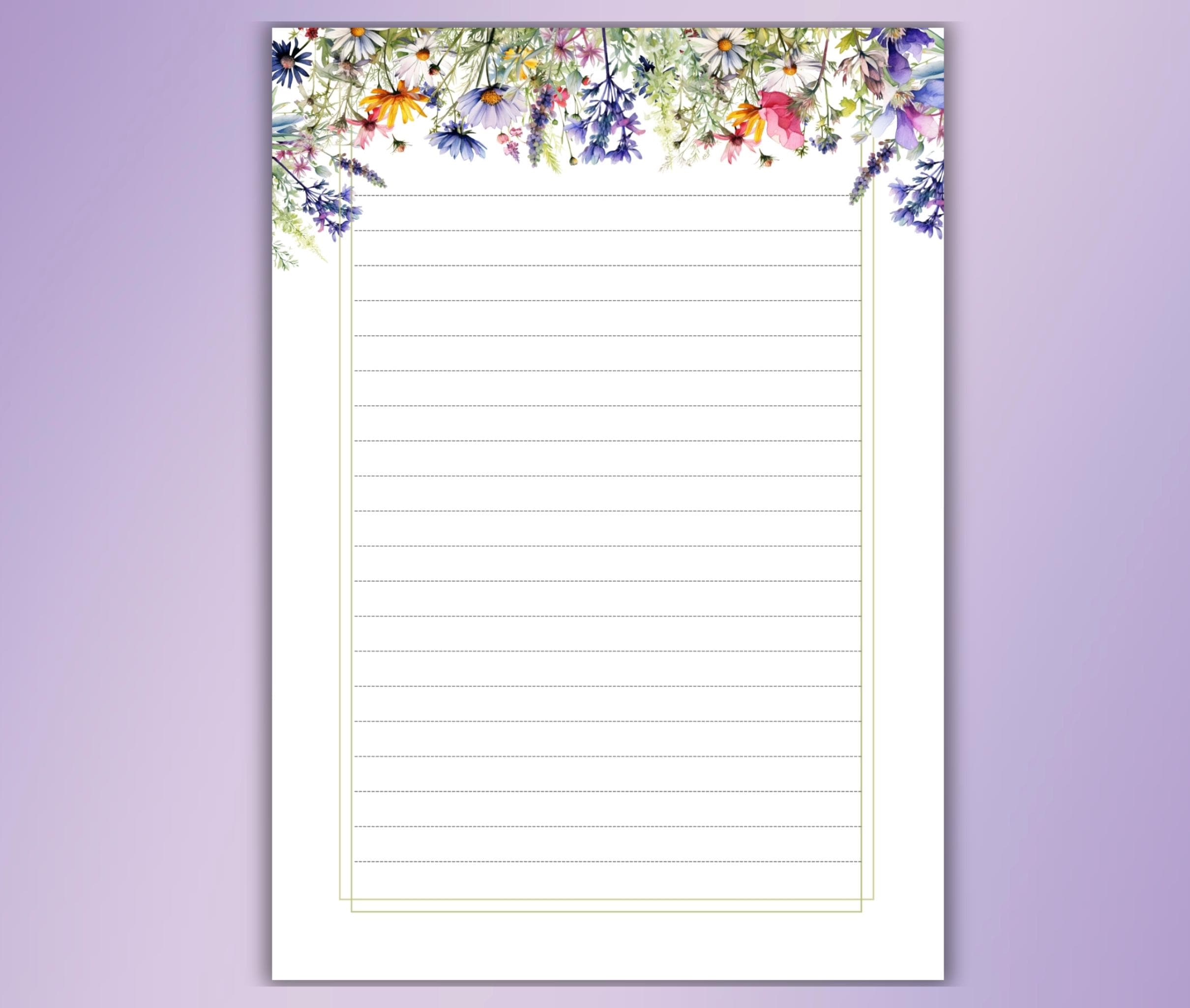 Wildflowers Printable Stationery Set-flower Writing Paper Lined,unlined ...