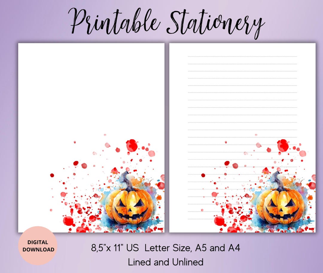 Halloween Stationary,pumpkin Printable Stationery,printable Writing ...