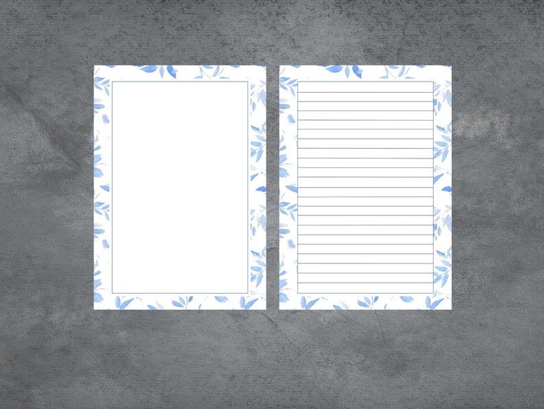 Flower Printable Writing Paper Bundle-blue Floral Stationary ...