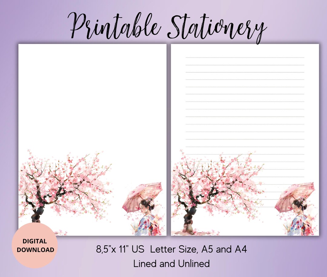 Sakura and Japanese Girl Printable Stationery-cherry Blossom Writing ...