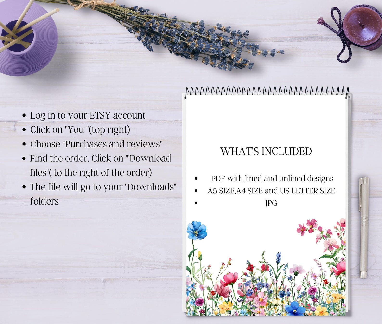 Wildflower Printable Stationery-flower Writing Paper Unlined Lined A5 ...