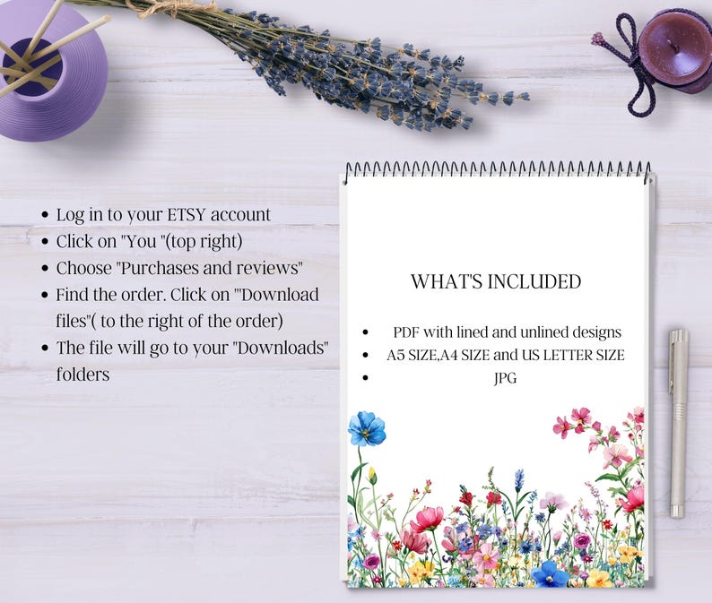 Wildflower Printable Stationery-flower Writing Paper Unlined Lined A5 ...