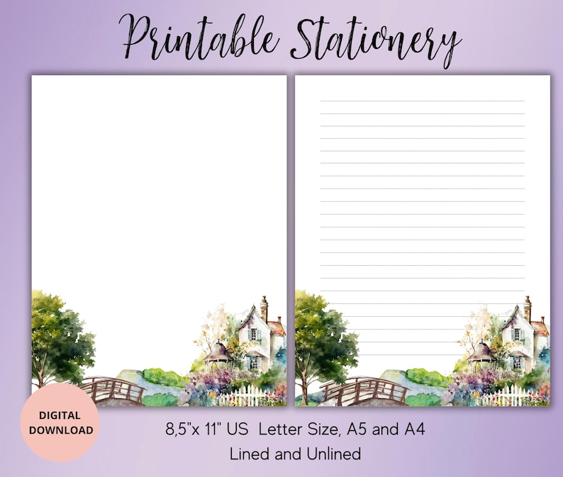Printable Stationery Set of Nature Landscape-summer Landscape Writing ...